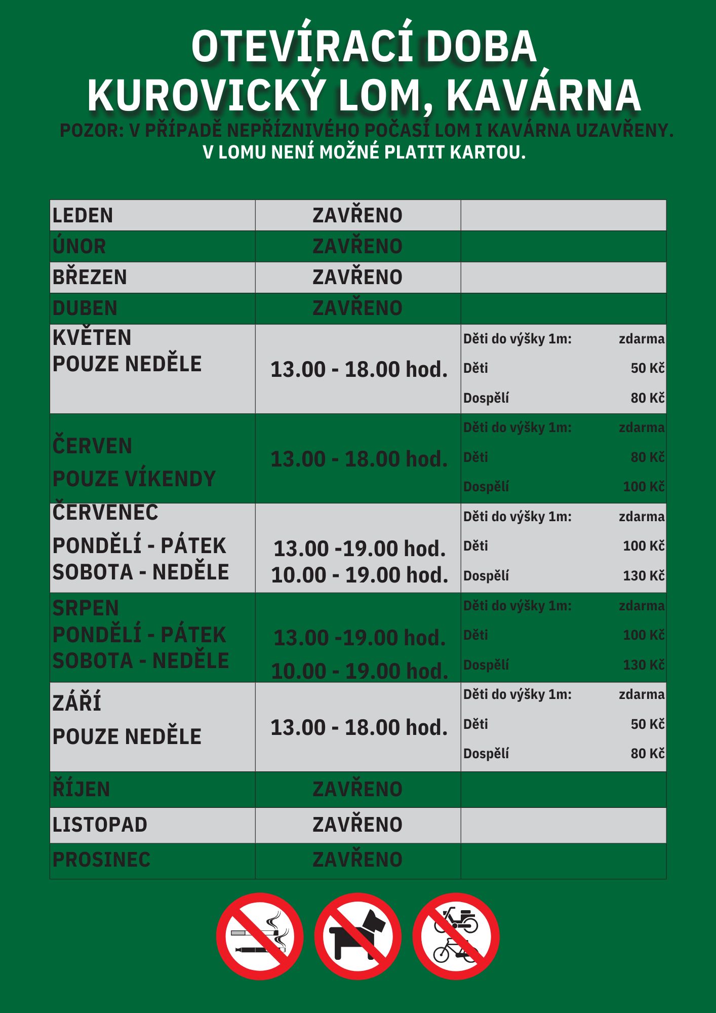 Otevírací doba | Kurovický lom